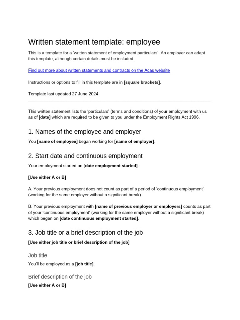 Template For Written Statement Employee 27 June 2024 | PDF | Probation ...