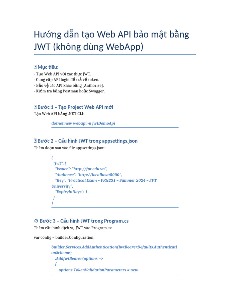 Huong Dan WebAPI JWT | PDF