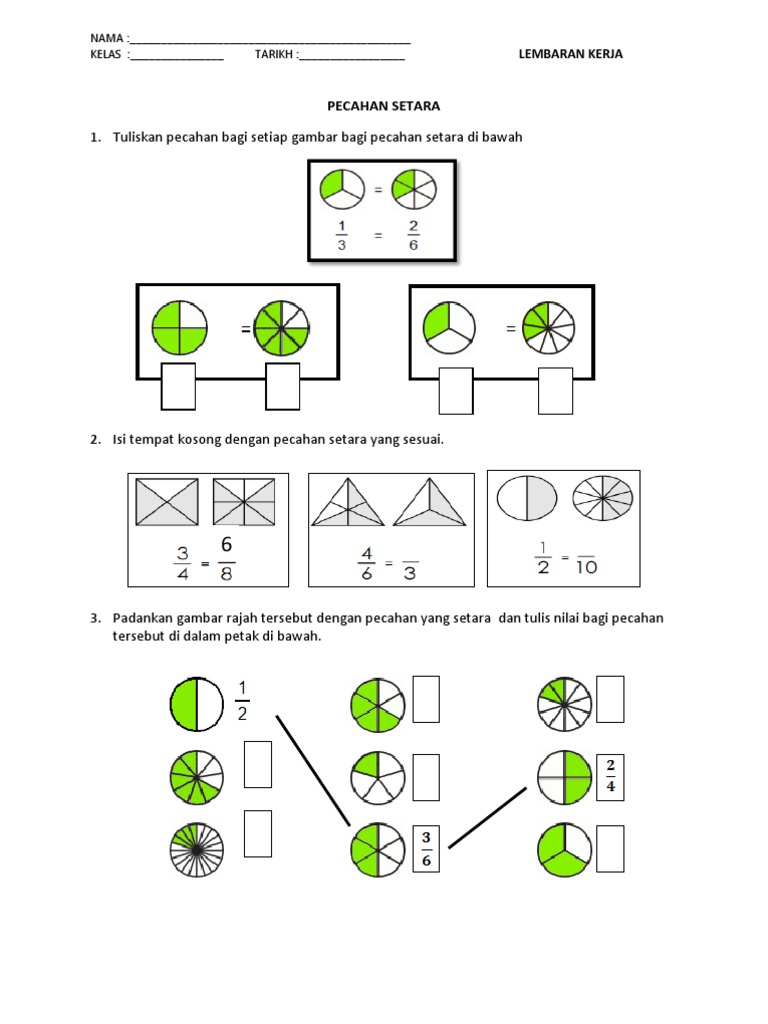 Lembaran Kerja Pecahan Setara | PDF