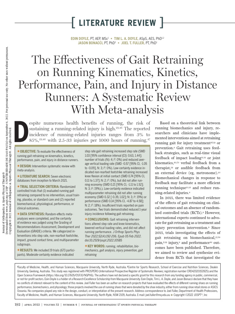 The Effectiveness of Gait Retraining on Running Kinematics | PDF ...