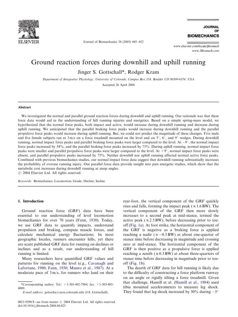 Ground Reaction Forces During Downhill and Uphill Running | PDF ...