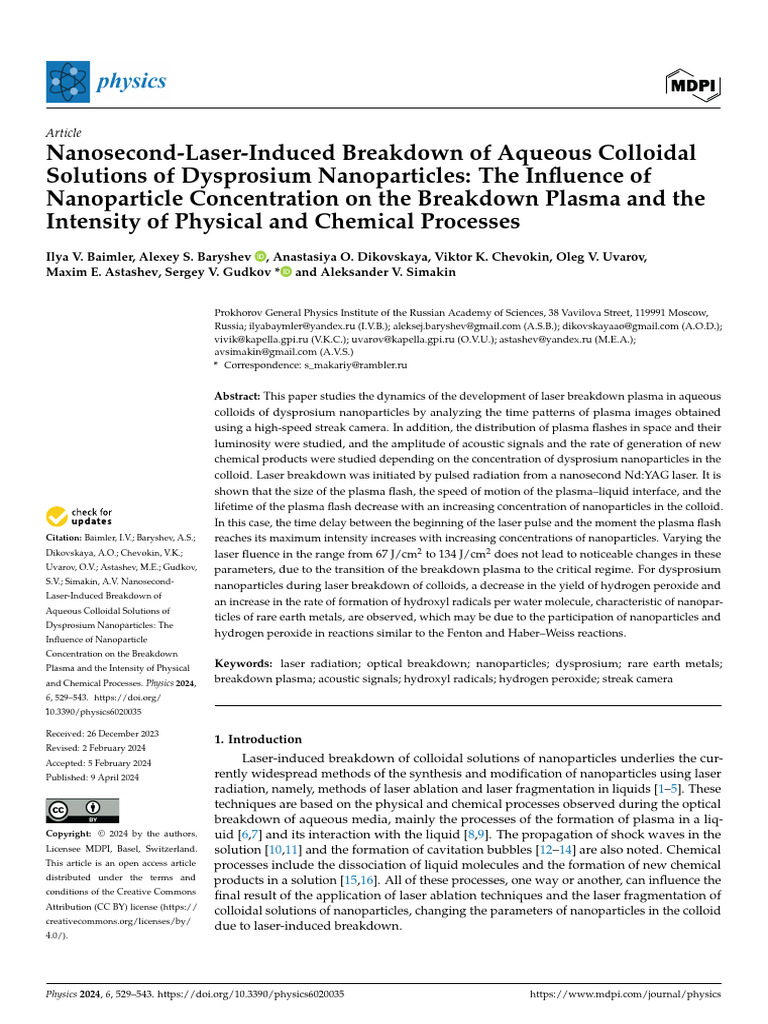 Dysprosium Nanoparticle Laser Breakdown Study | PDF | Nanoparticle | Laser