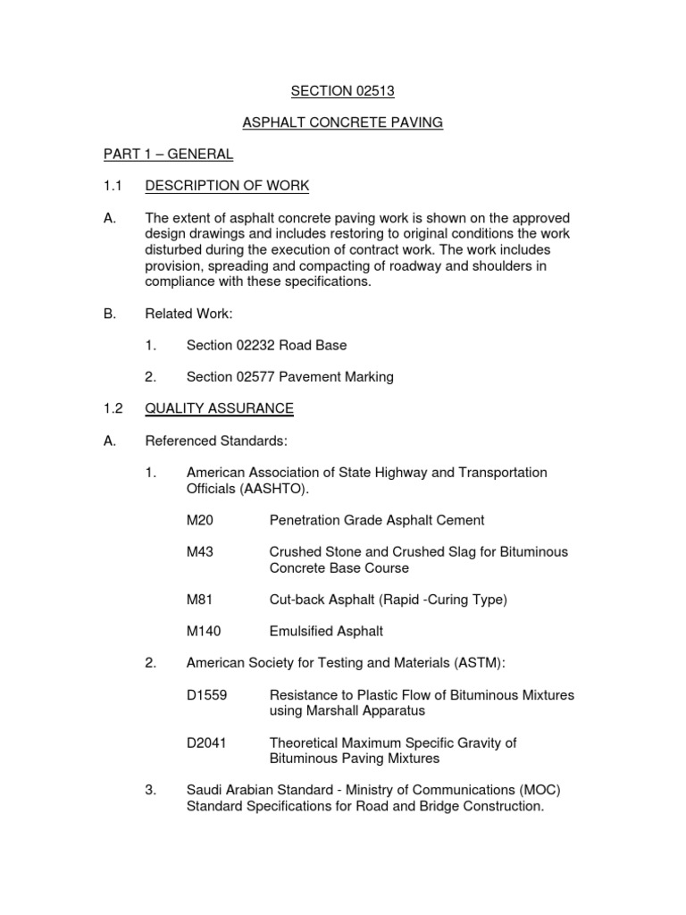 Asphalt Concrete Paving Specifications | PDF | Road Surface | Concrete