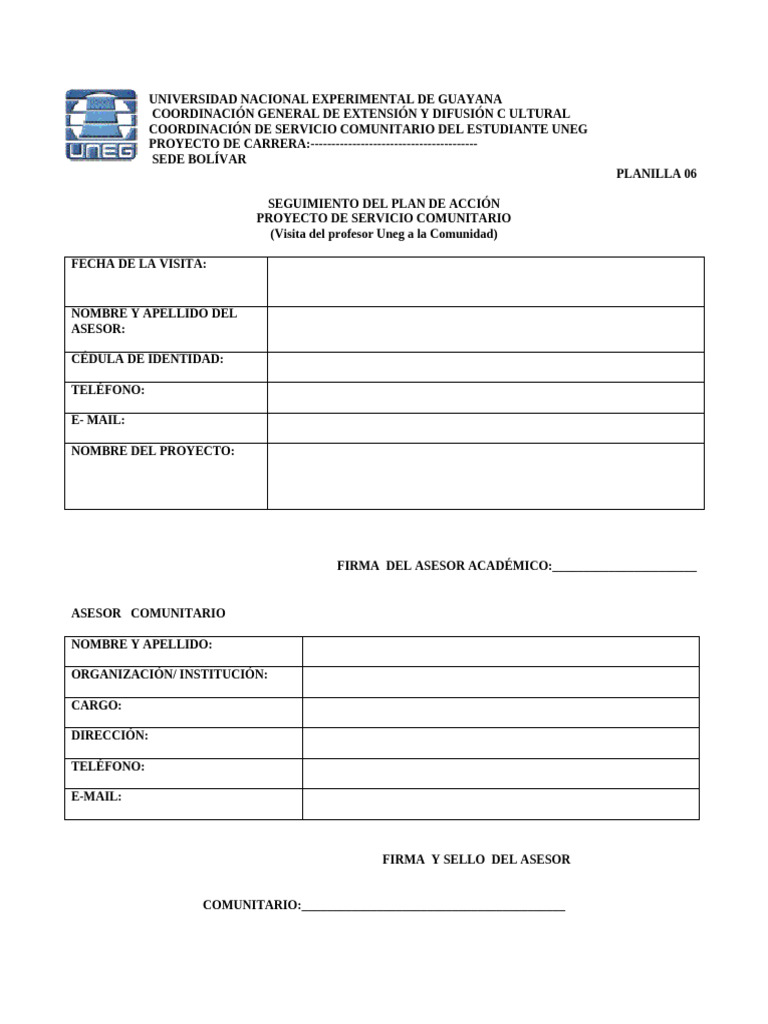 Scu - Planilla 6 Seguimiento Del Plan | PDF
