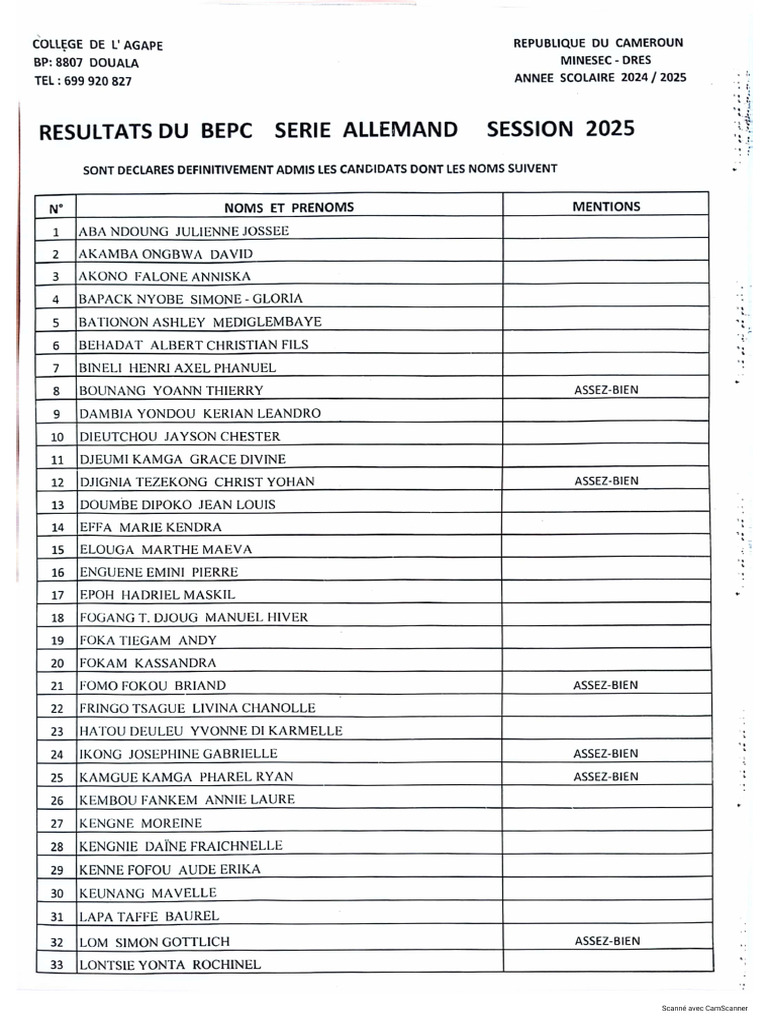 Bepc 2025 Agape | PDF