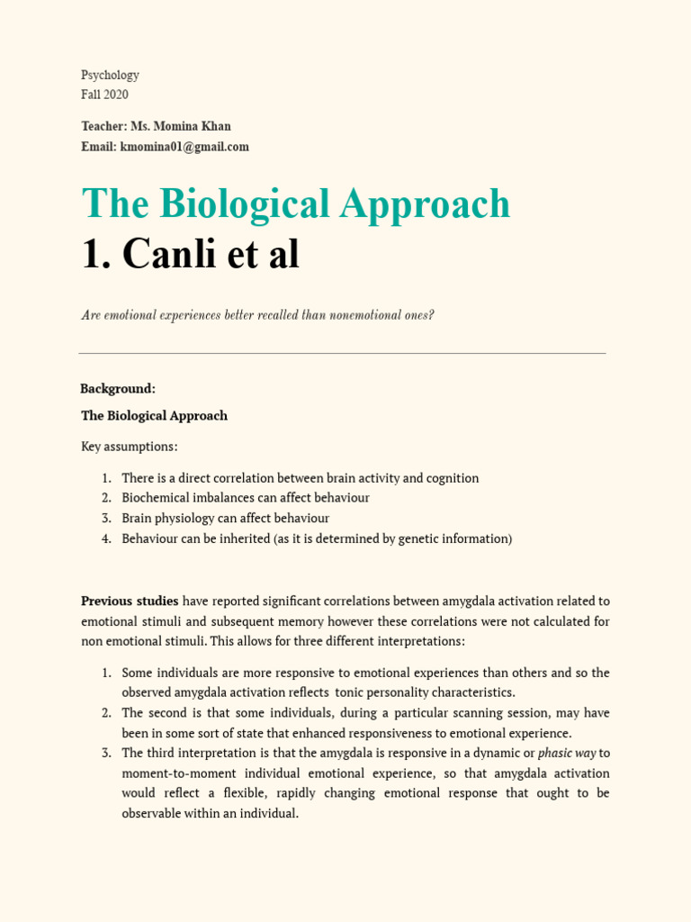 2.1 Canli Et Al (Brain Scans and Emotions) | PDF | Functional Magnetic ...