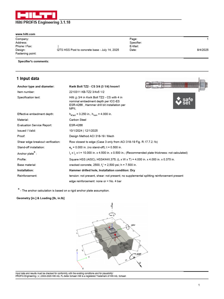 Drafts_QTS HSS Post to Concrete Base - July 14, 2025 | PDF | Building ...