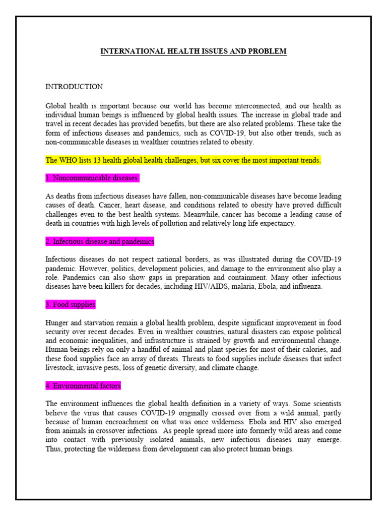 Key Global Health Challenges Today | PDF | Pandemic | Non Communicable ...
