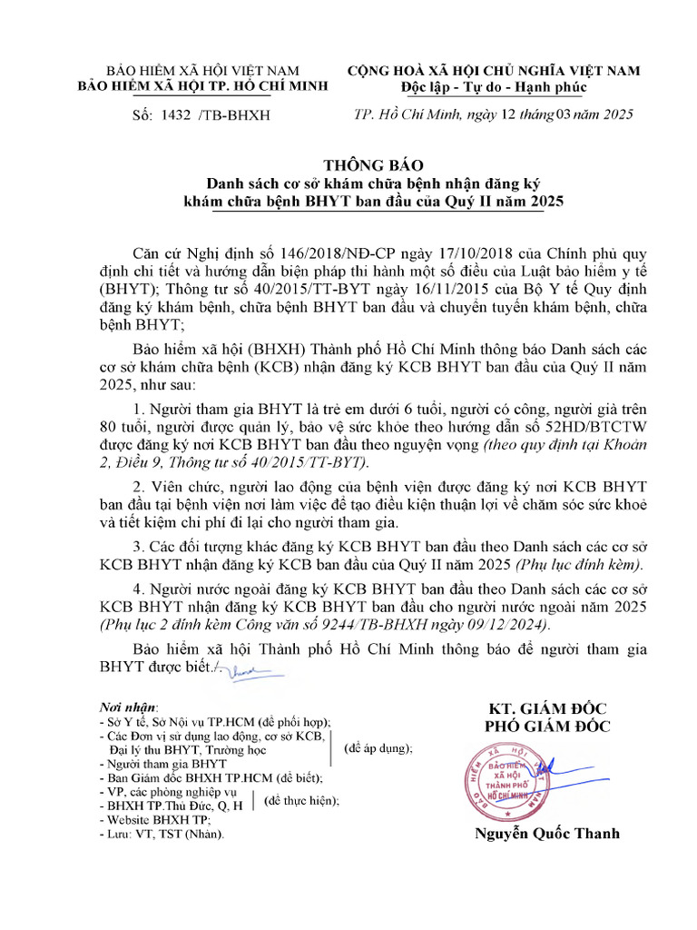 1432 TPHCM Danh Sách KCB Quý 3 | PDF