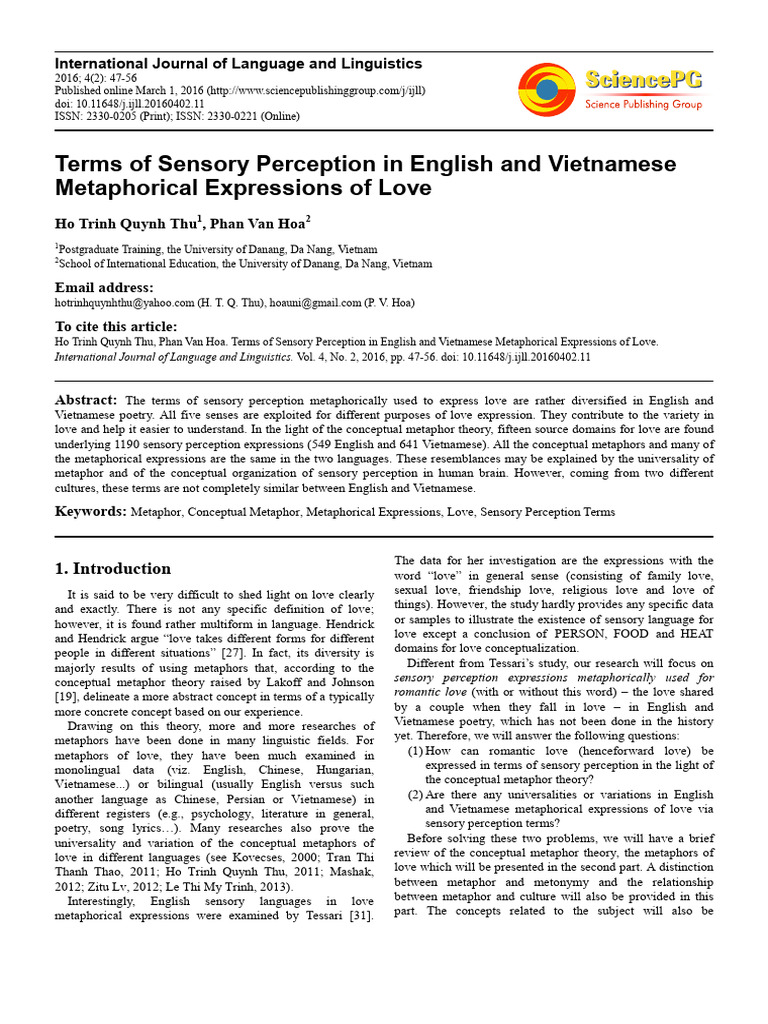Terms of Sensory Perception in English A | PDF | Metaphor | Senses