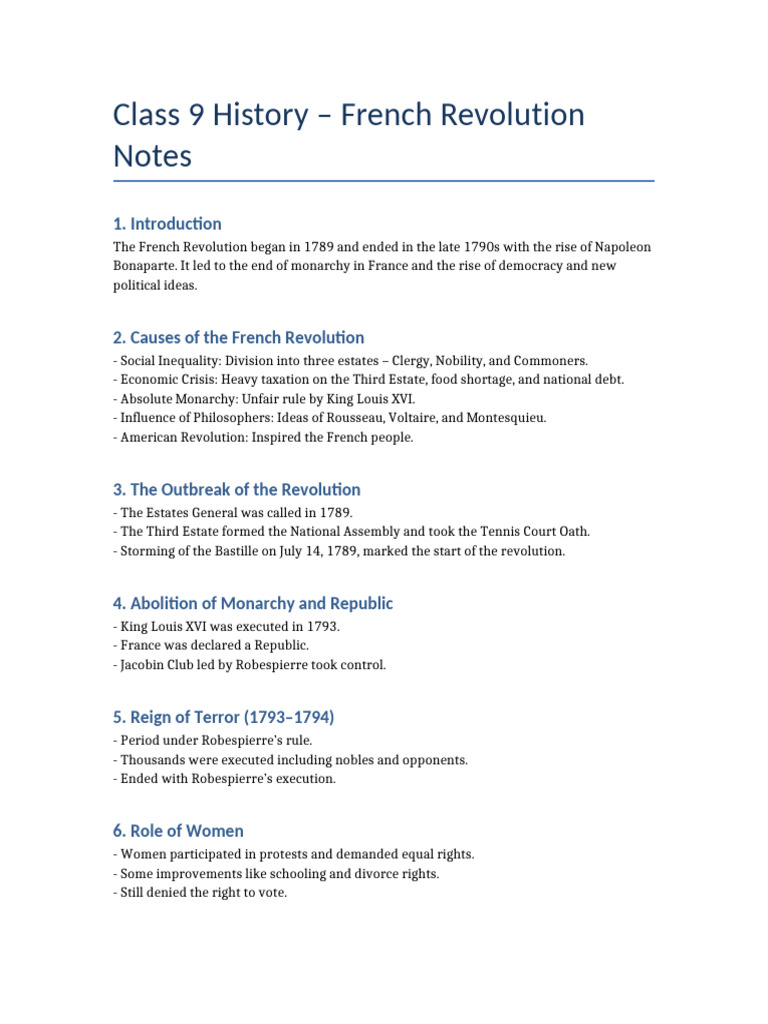 French Revolution Class 9 Notes | PDF