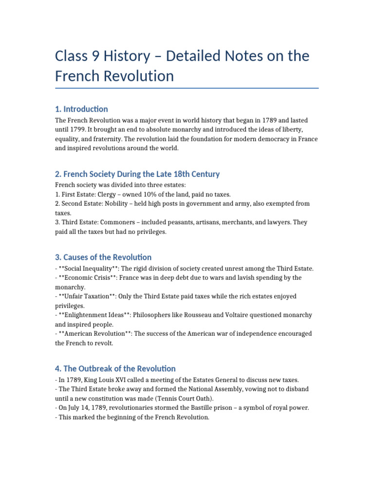 Class 9 Notes on the French Revolution | PDF | French Revolution ...