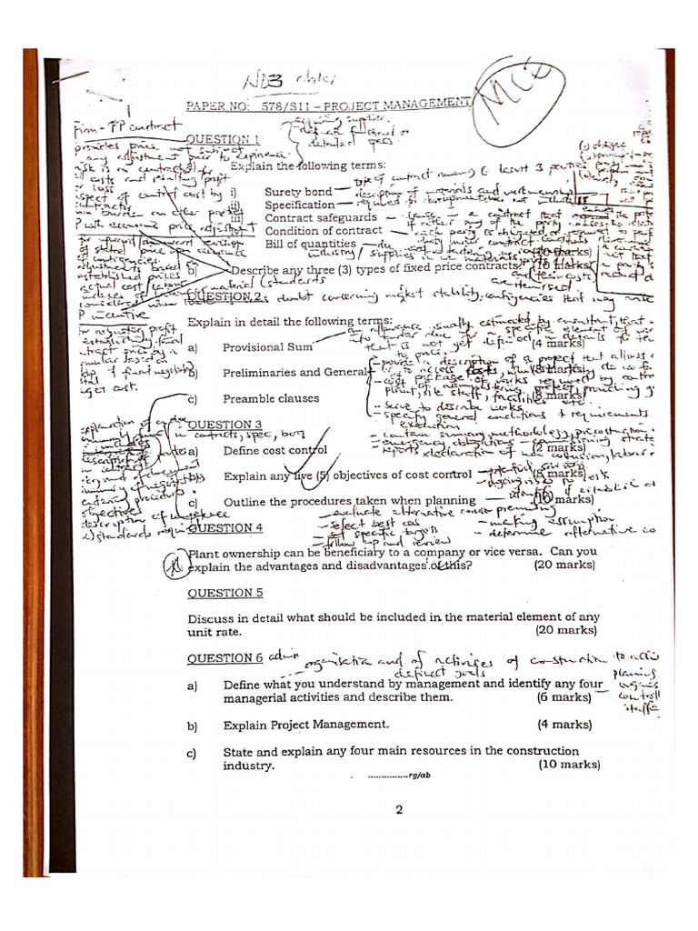 Project Management Question Papers | PDF