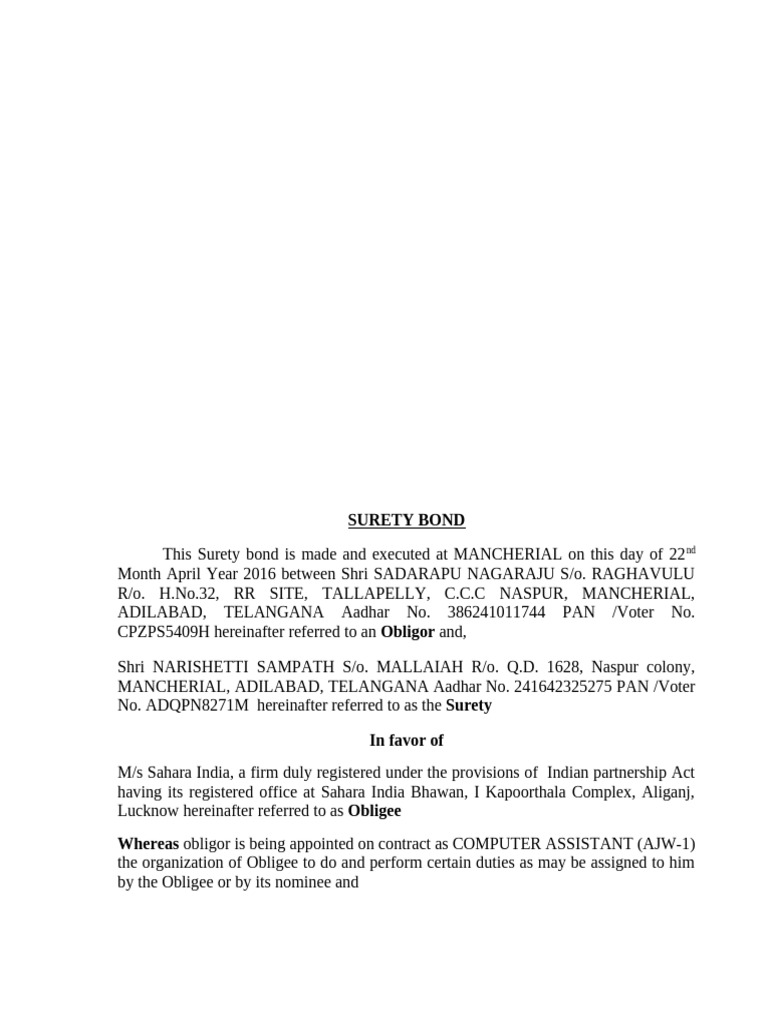 Surety Bond for Computer Assistant Role | PDF | Common Law | Contract Law