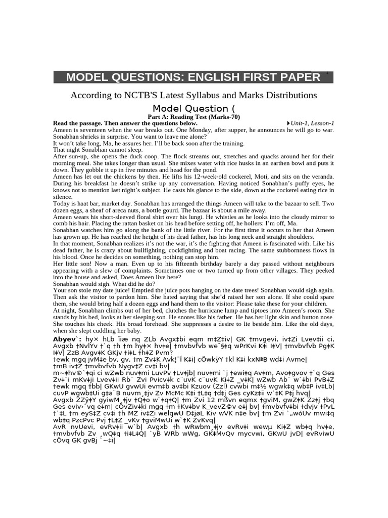 Model Questions - English 1st Paper | PDF