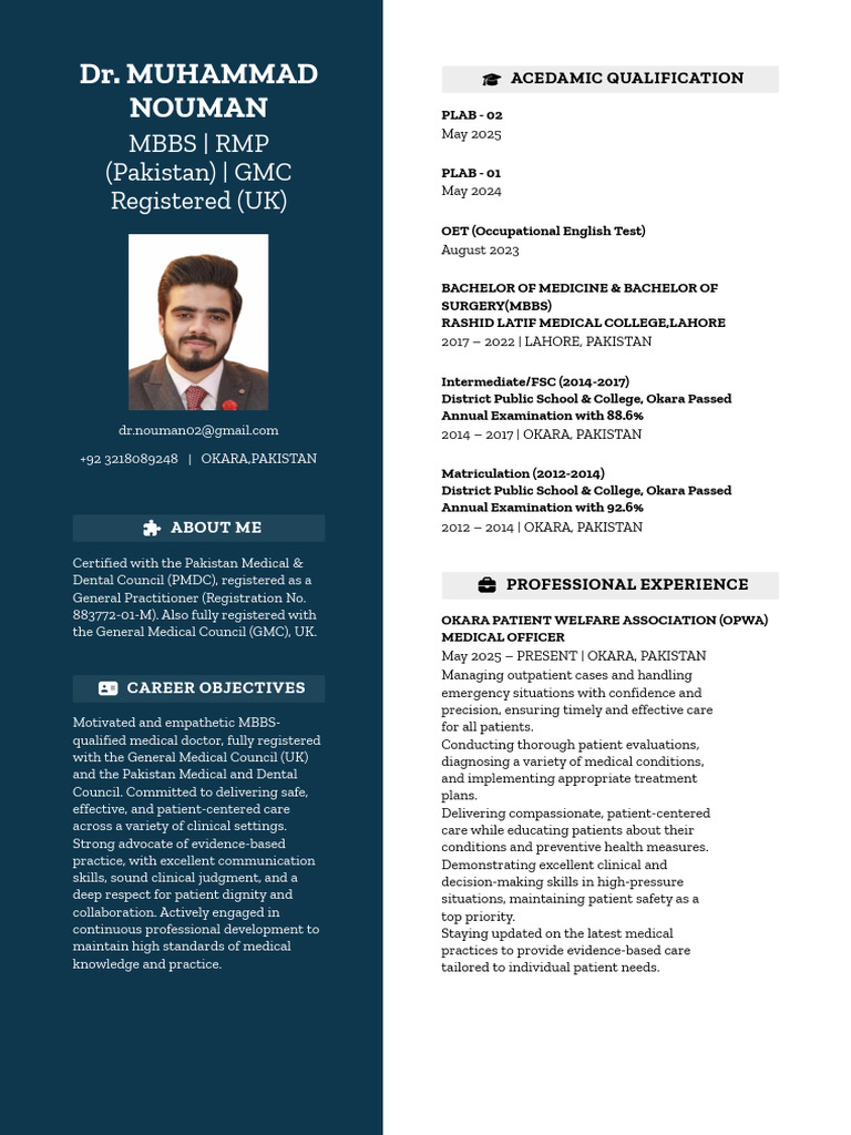 Dr. Muhammad Nouman Flowcv Resume 20250730 | PDF | Emergency Department | Hospital
