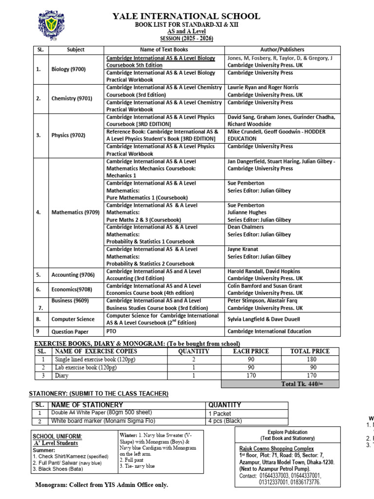 As & A Level Book List 2025-2026 | PDF
