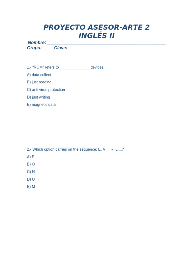English II Assessment Questions | PDF