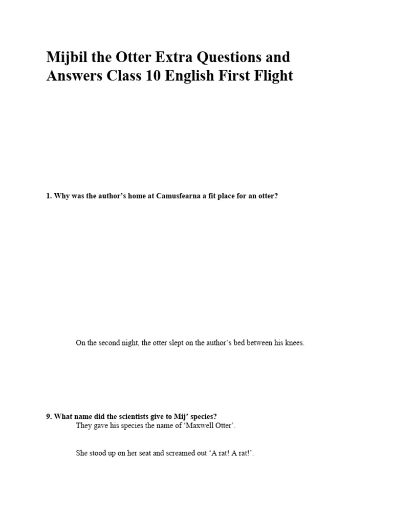 Mijbil the Otter: Class 10 Q&A Guide | PDF