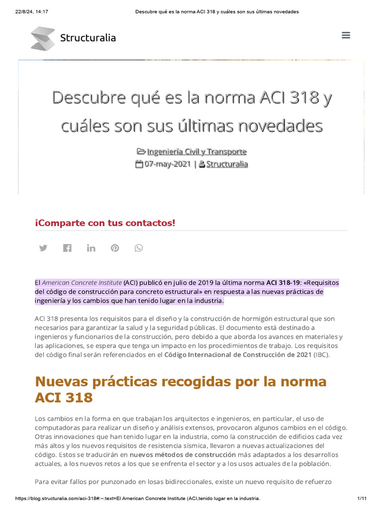 Novedades de la norma ACI 318-19 | PDF | Hormigón | Ingeniería