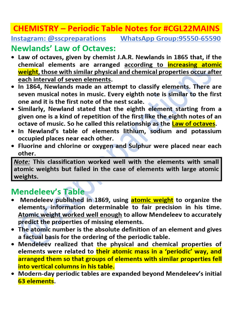 Periodic Table Overview for SSC Chemistry | PDF | Periodic Table | Ion