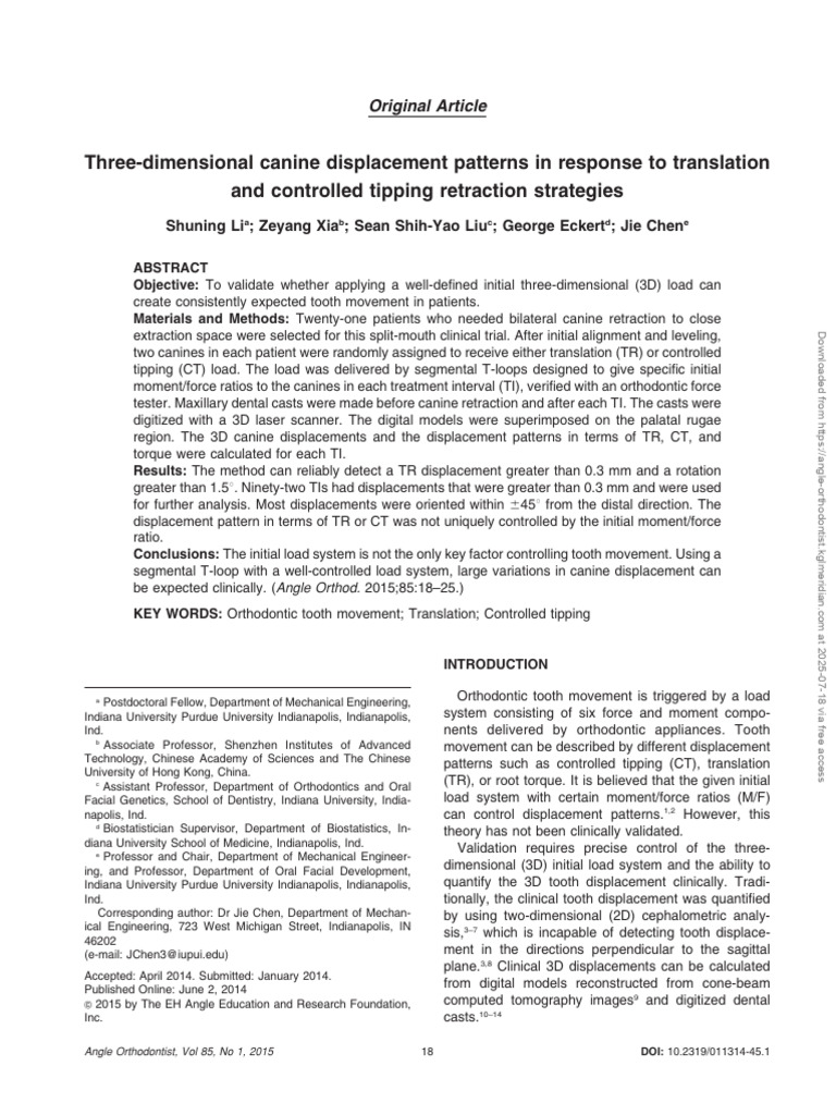 Three Dimensional Canine Displacement Patterns in Response To ...