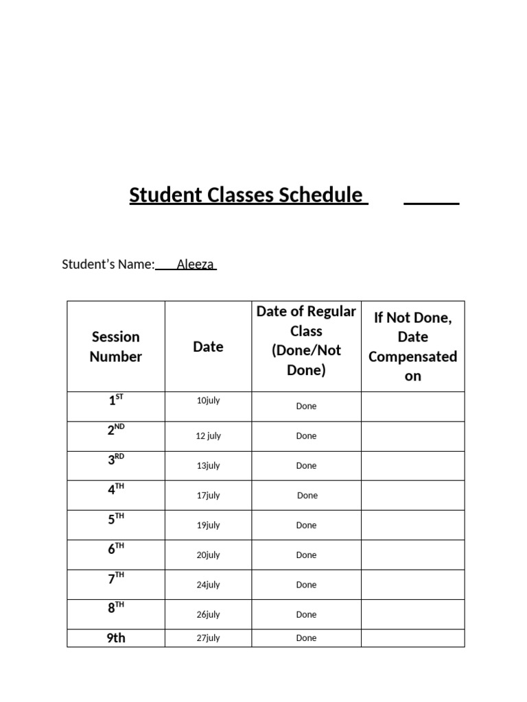 Aleez Classes Schedule | PDF