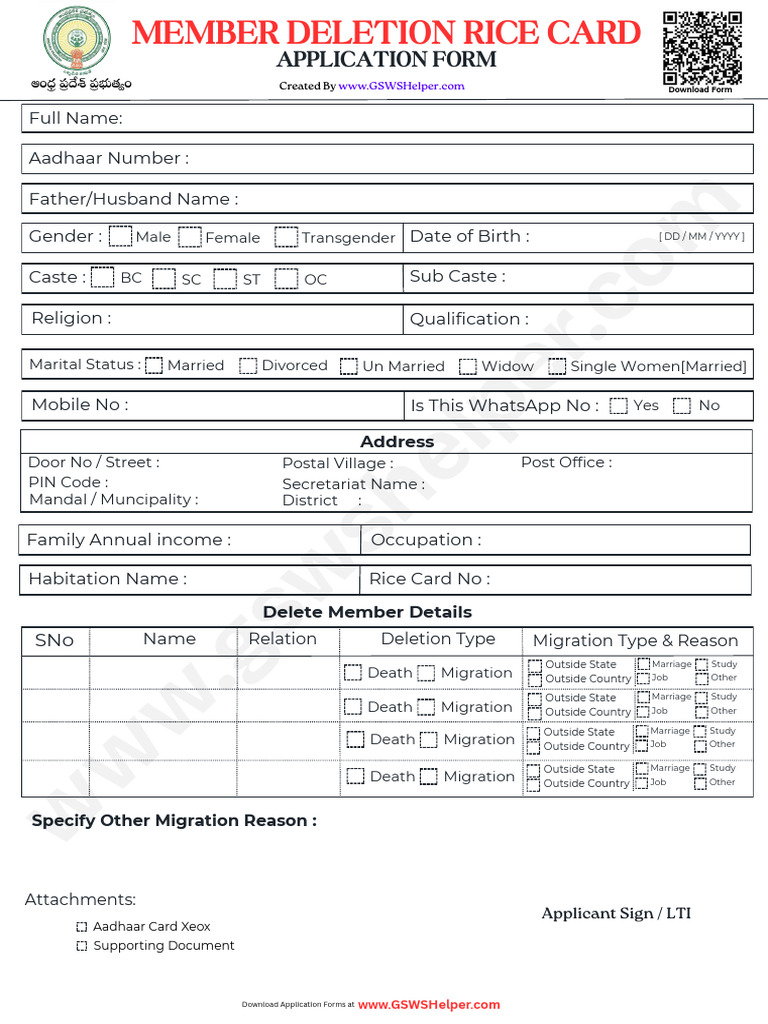 Member Deletion in Rice Card Application Form by GSWS Helper | PDF | Equality Rights | Gender ...
