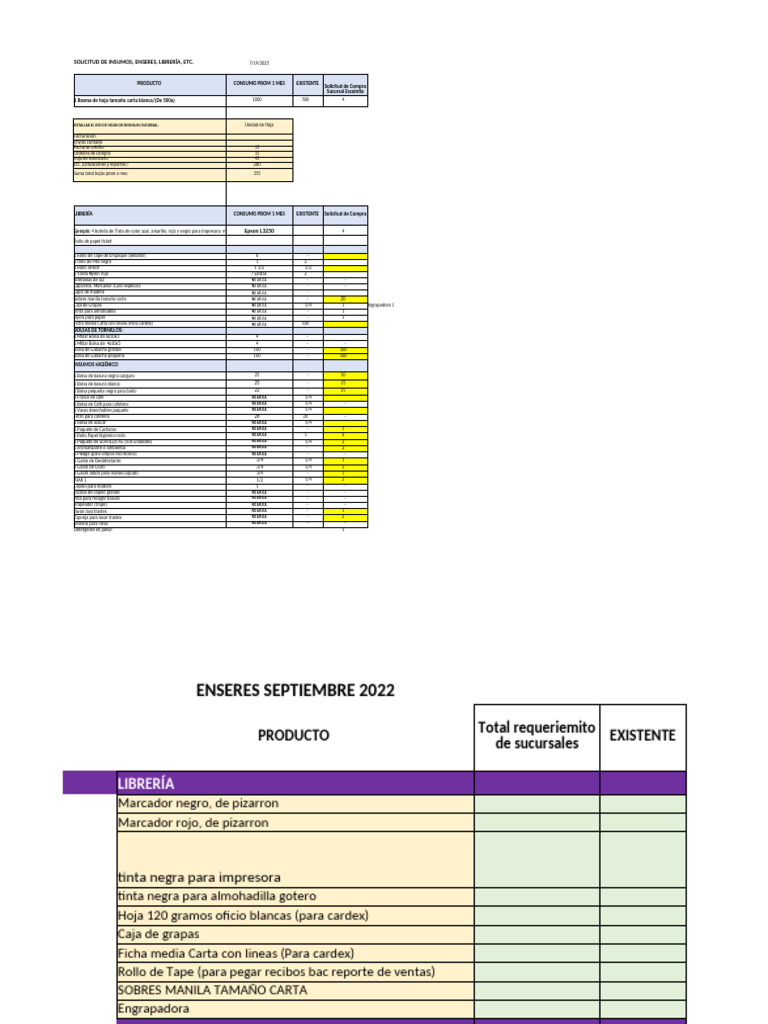 PLANTILLA - Solicitud de Insumos, Enseres. | PDF