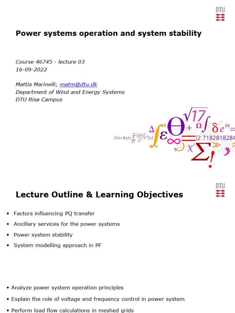 Course 46745 (2022) - 03 - Power system operation and system stability | PDF | Ac Power ...