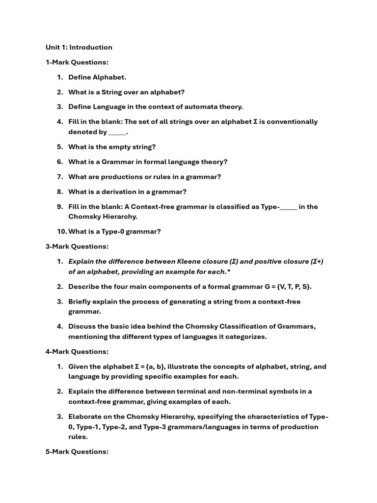 Question Bank Unit - 1,2,3 (Mid Sem) | PDF | Automata Theory | Regular Expression