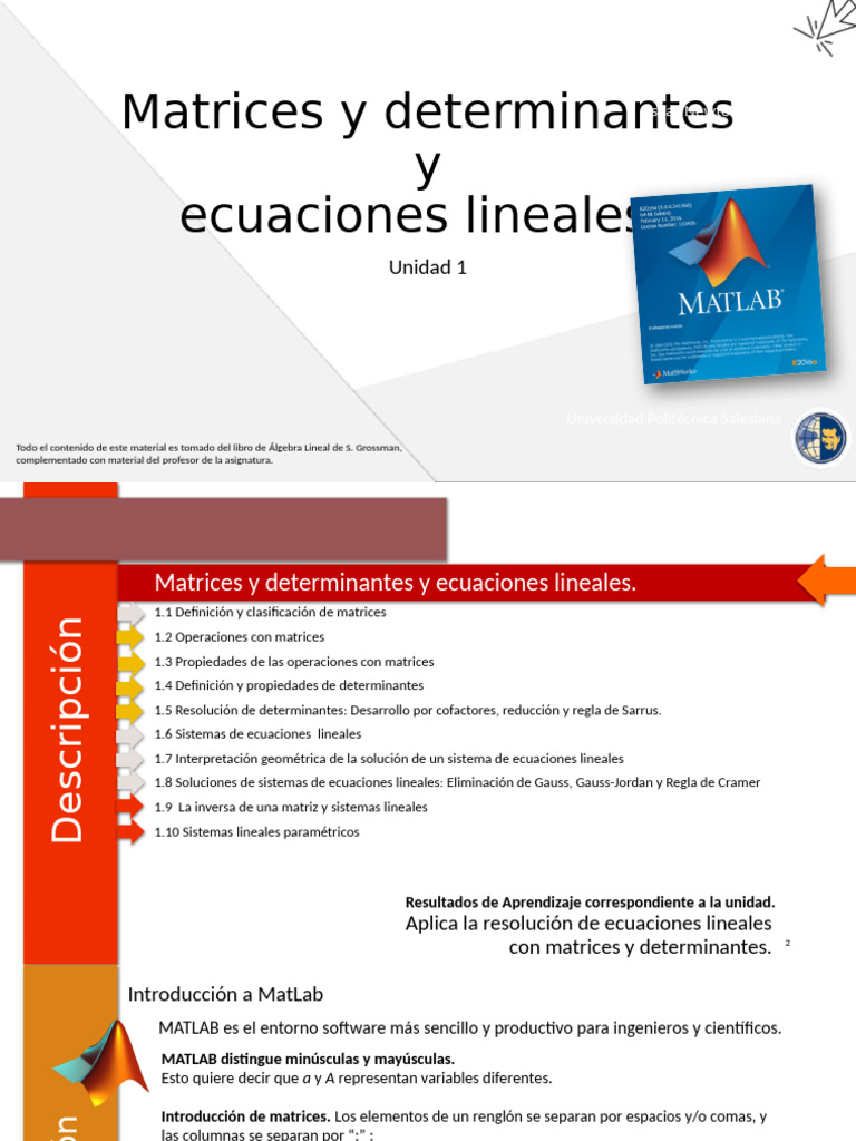 Algebra1 3 Matlab | PDF | Matriz (Matemáticas) | Determinante
