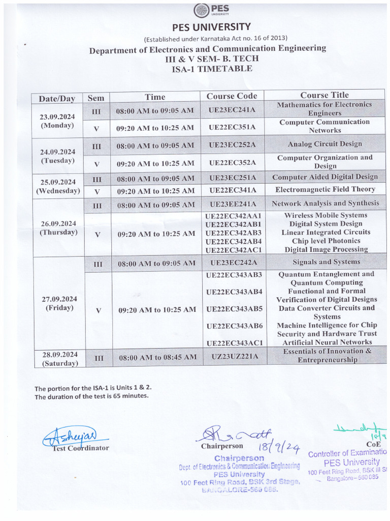 TT 3rd and 5th Sem ISA - 1 | PDF