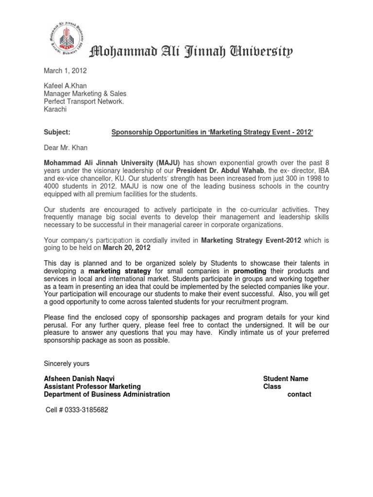 Sponser Letter | PDF | Business | Marketing