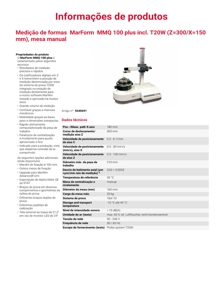 Medição Precisão MarForm MMQ 100 Plus | PDF | Medição