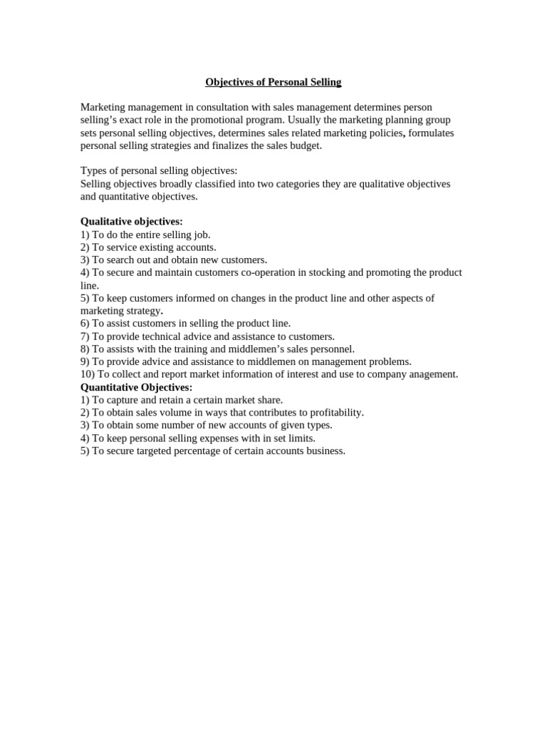 EContent 11 2025 03 11 19 17 03 ObjectivesofPersonalSellingdoc 2025 02 14 13 40 11 | PDF