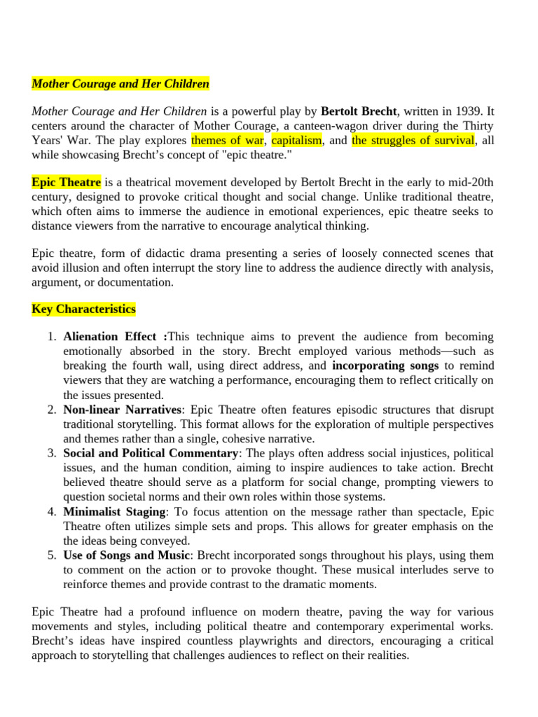 Mother Courage and Her Children is a Powerful Play by Bertolt Brecht | PDF