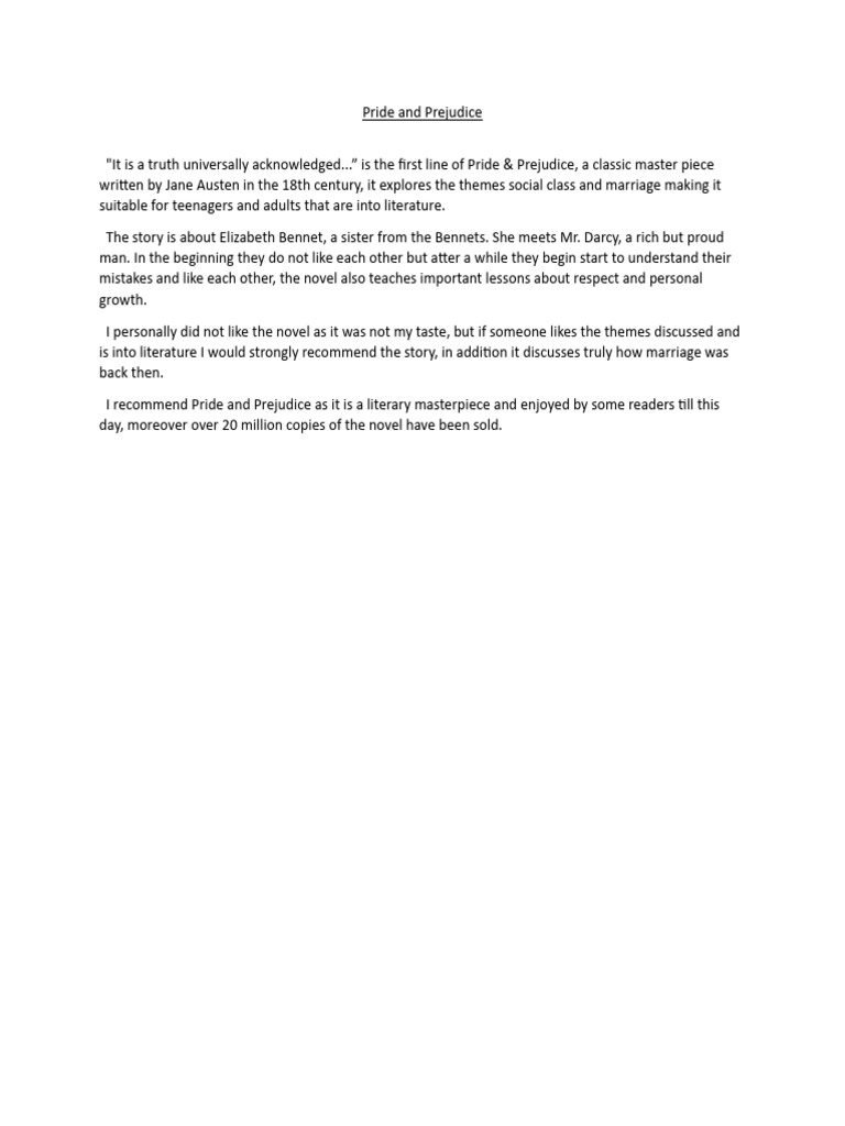 Pride and Prejudice Review | PDF