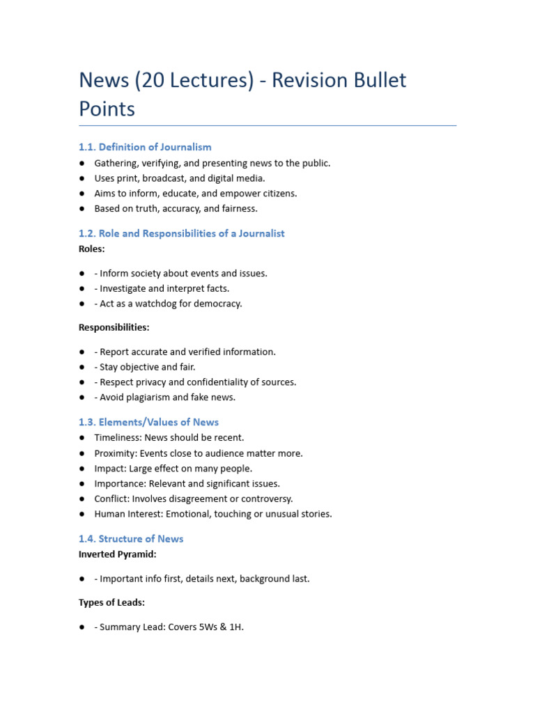 News Revision Bullet Points | PDF