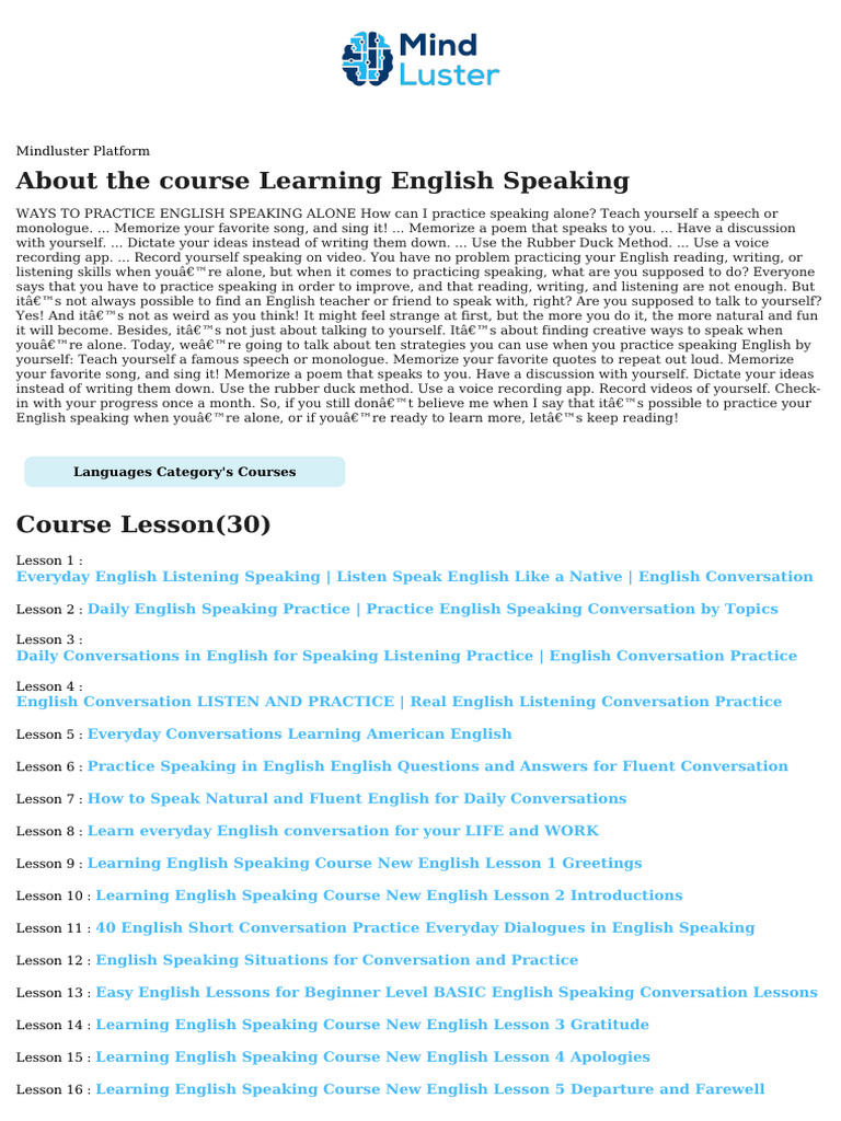 Learning English Speaking Course Content | PDF | English Language ...