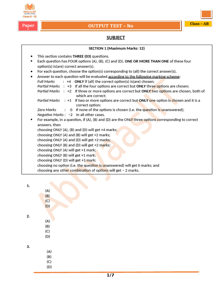Class AB Exam Paper Structure | PDF | Chess