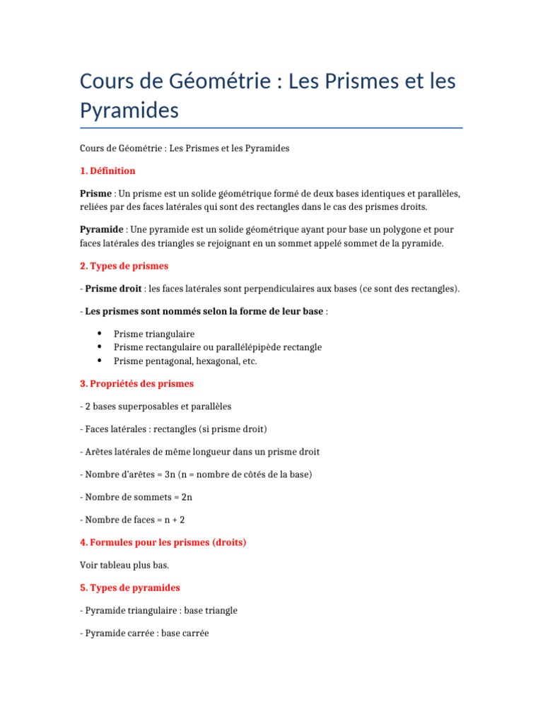 Prismes et Pyramides en Géométrie | PDF | Triangle | Objets géométriques