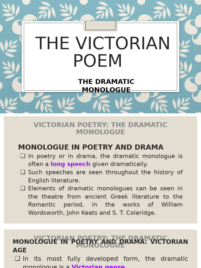 The Victorian Poem - Dramatic Monologue | PDF | Monologue | Victorian ...