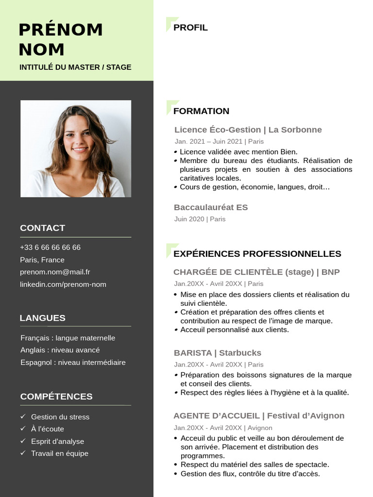 Exemple de CV pour un Master | PDF