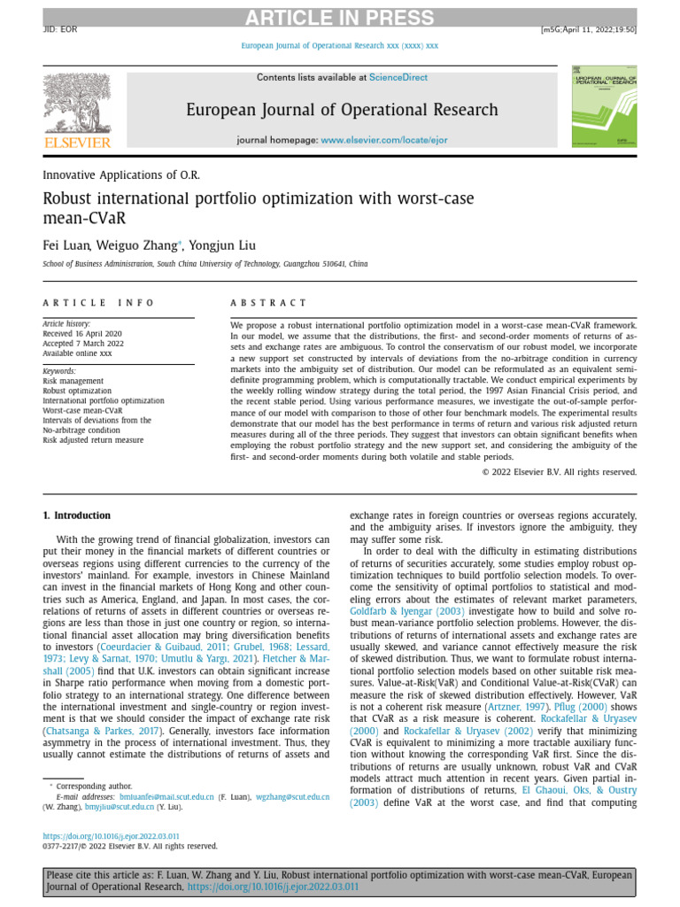 Robust Portfolio Optimization with CVaR | PDF | Value At Risk | Risk