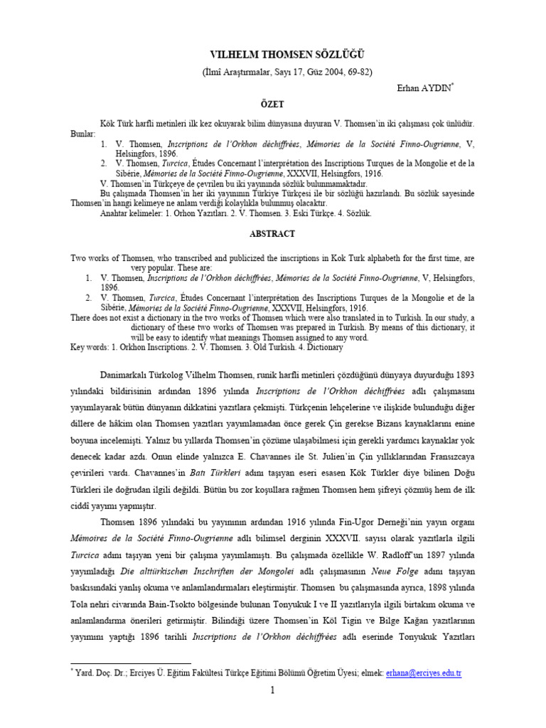 Erhan Aydın Vilhelm Thomsen'in Sözlüğü | PDF