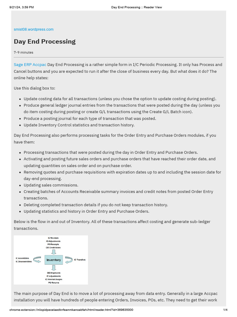Sage ERP Accpac Day End Processing Guide | PDF | Debits And Credits ...