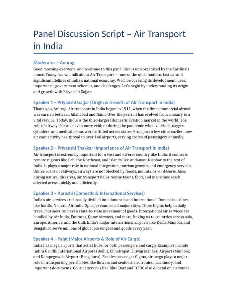 Air Transport's Role in India's Economy | PDF | Airlines | Aviation