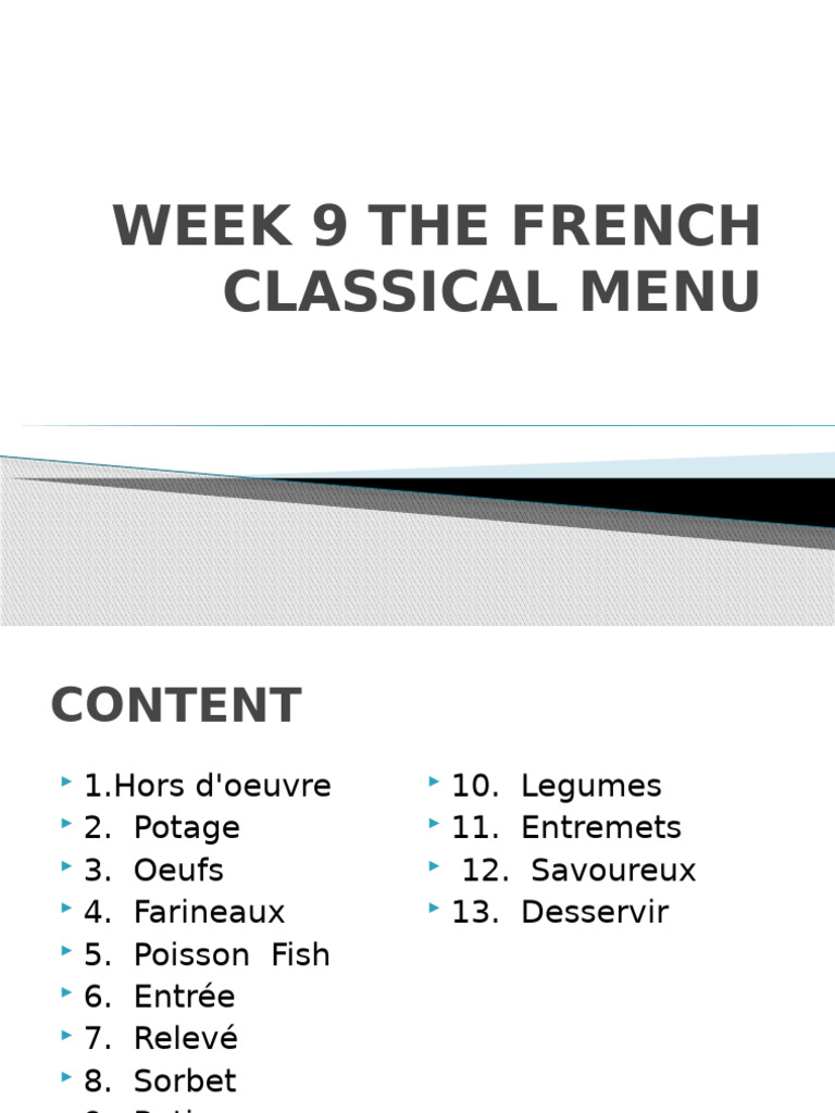 Overview of the French Classical Menu | PDF | Pasta | Entrée