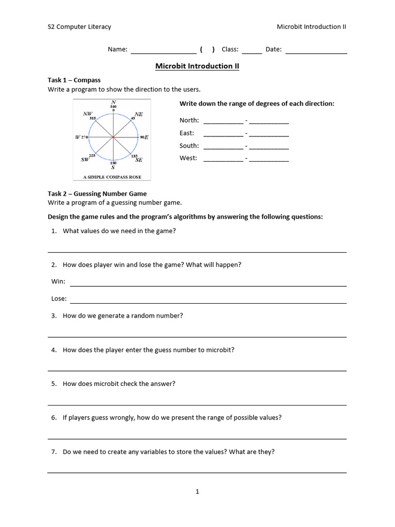 2B24 萬盈 2B24 WAN YING - Microbit Introduction II Worksheet | PDF